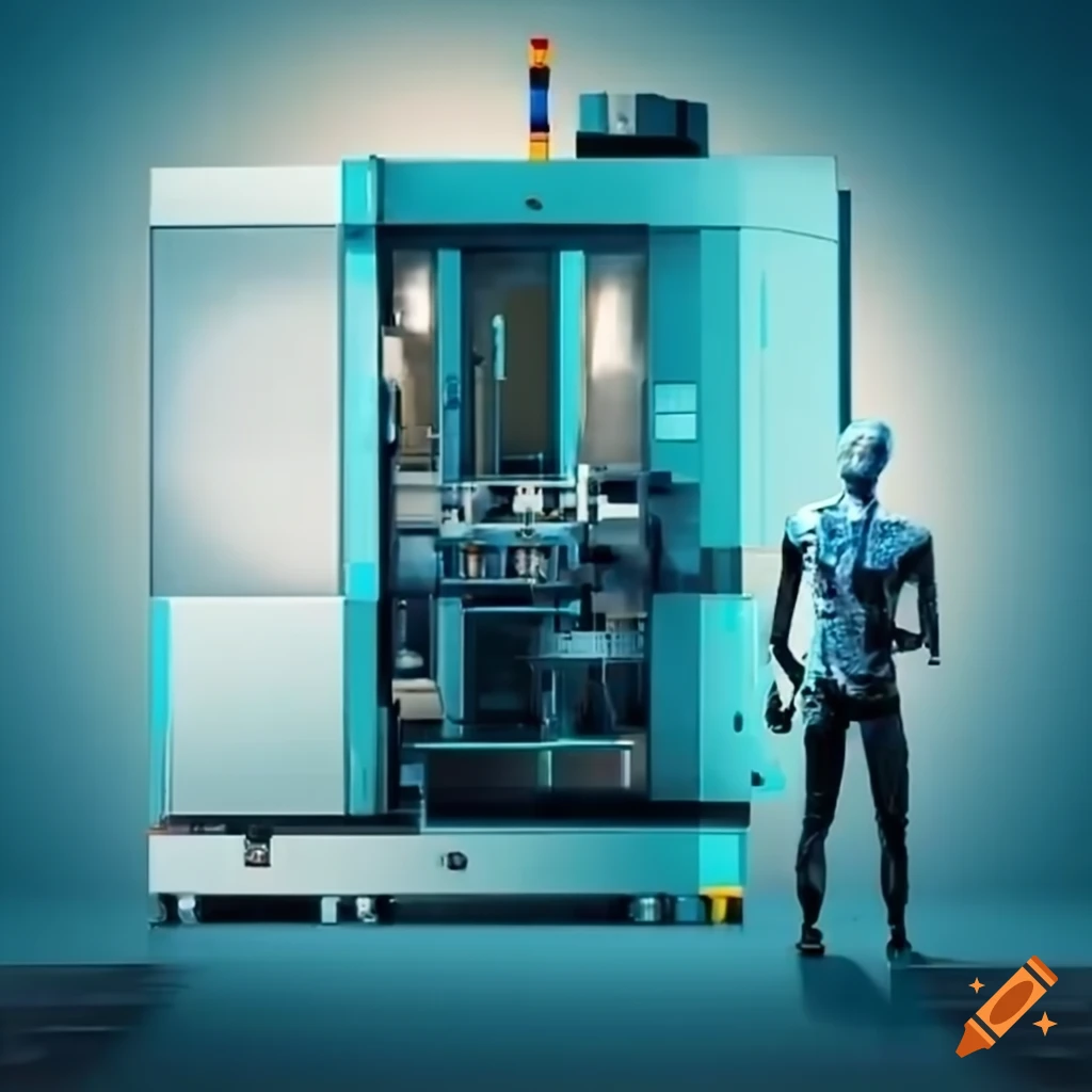 Ai and human working with an injection molding machine on Craiyon