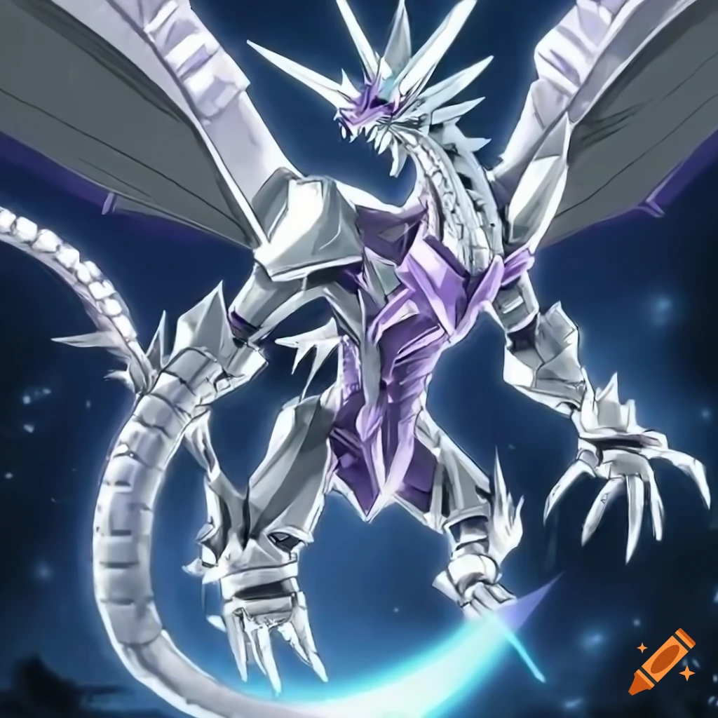 Artwork of a powerful metallic dragon in action on Craiyon
