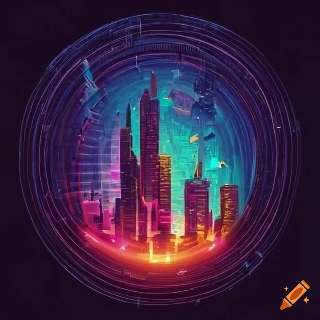 Futuristic cityscape with musical instrument skyscrapers on Craiyon