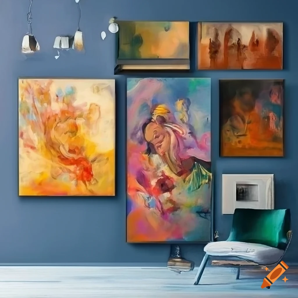 Two paintings hanging opposite each other on Craiyon