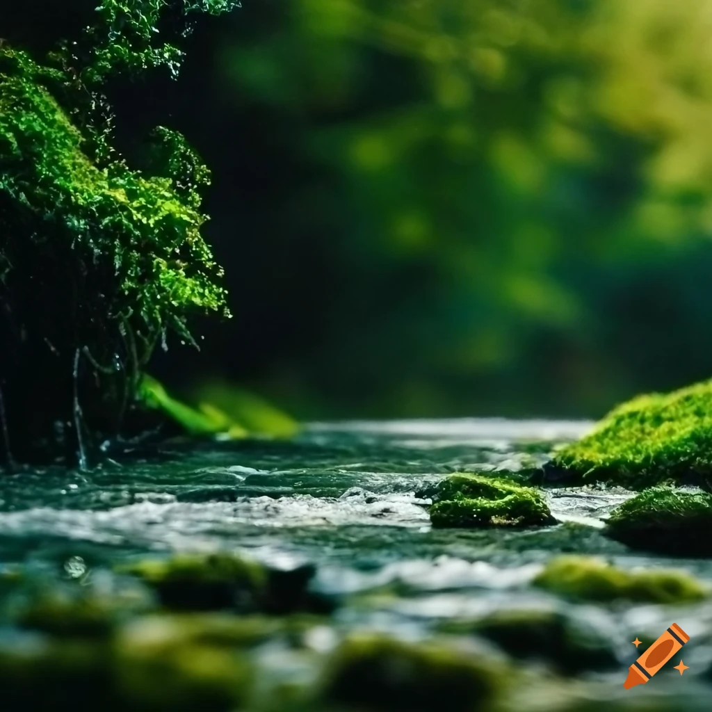 Diorama of a river with moss and vegetation on Craiyon