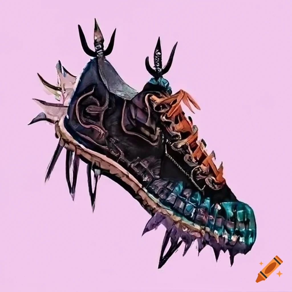 Black spiked shoes with a demonic design