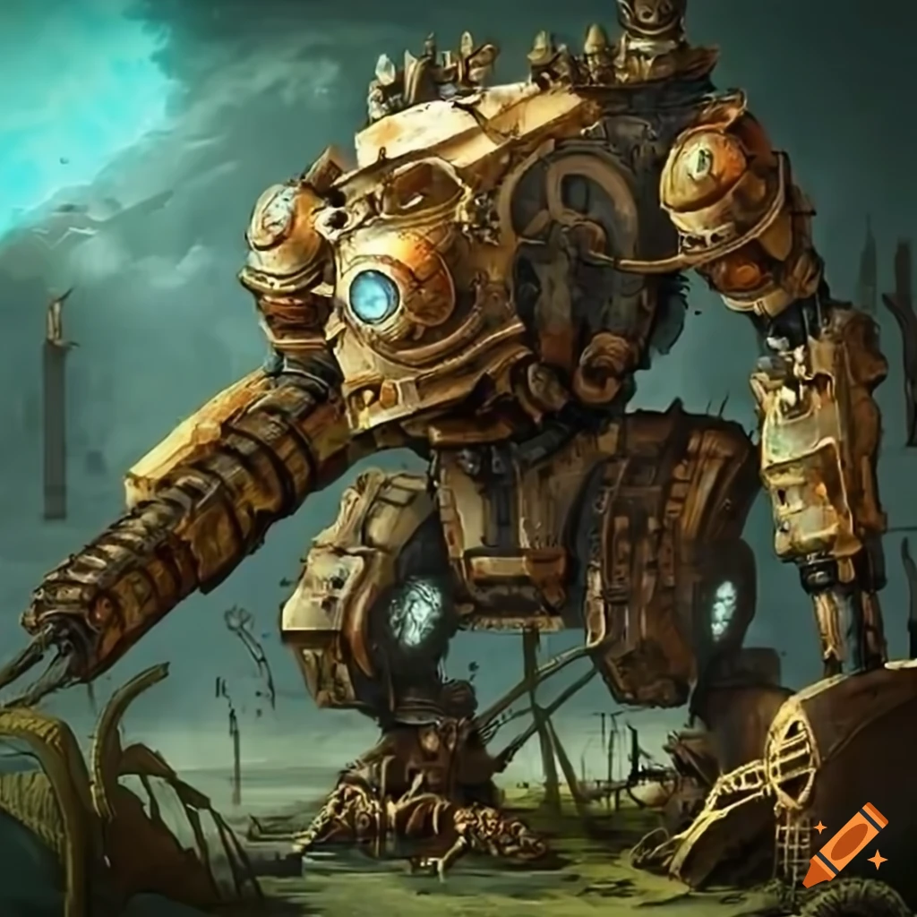 Steampunk mech controlled by ancient demonic force