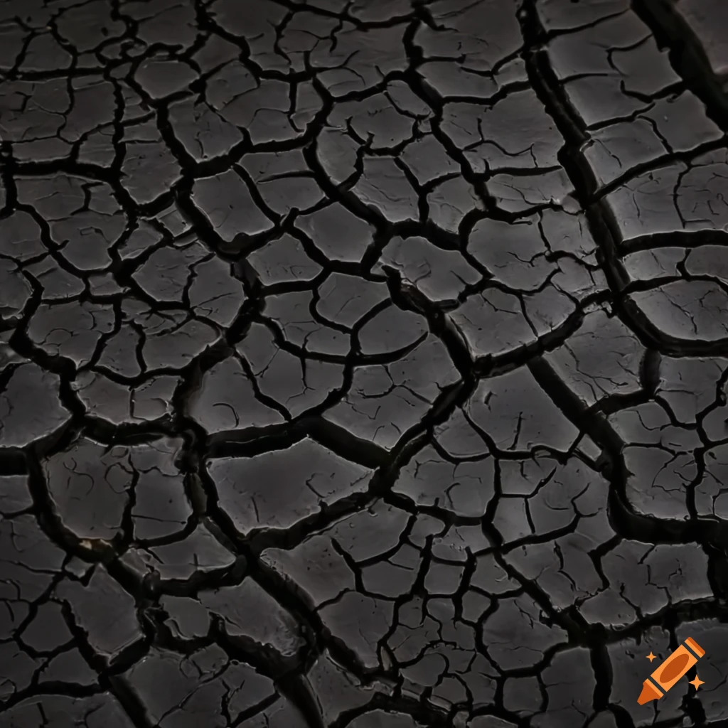 Close-up of cracked black mud on Craiyon