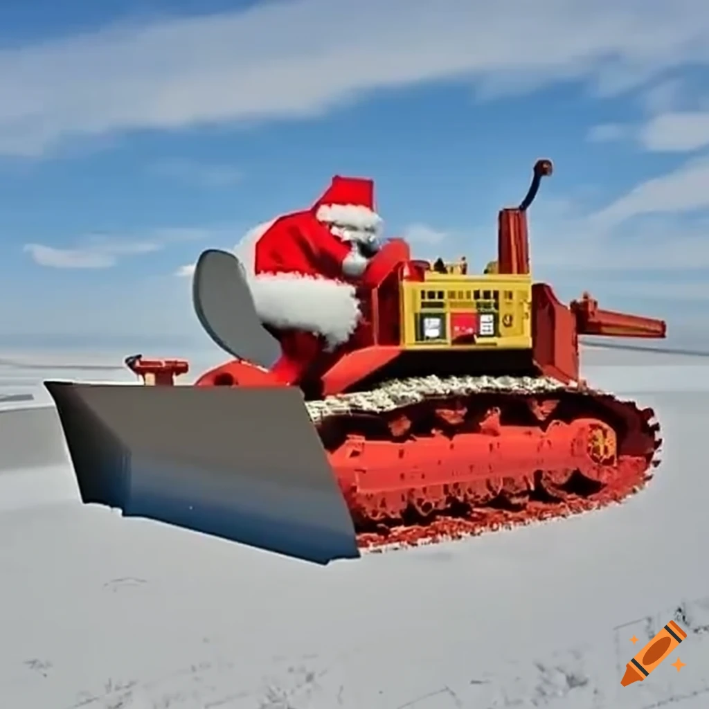 Humorous depiction of santa flying a bulldozer on Craiyon