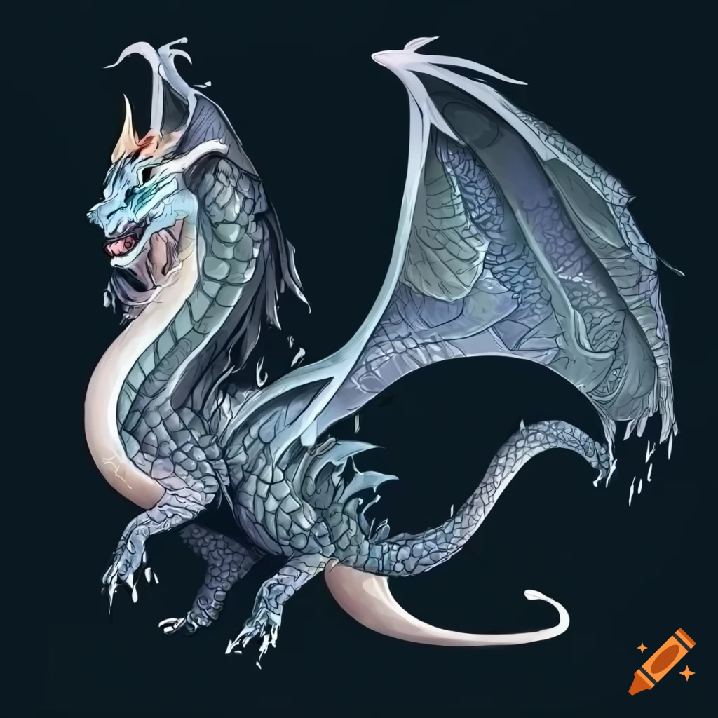 Side view illustration of a detailed dragon with wings