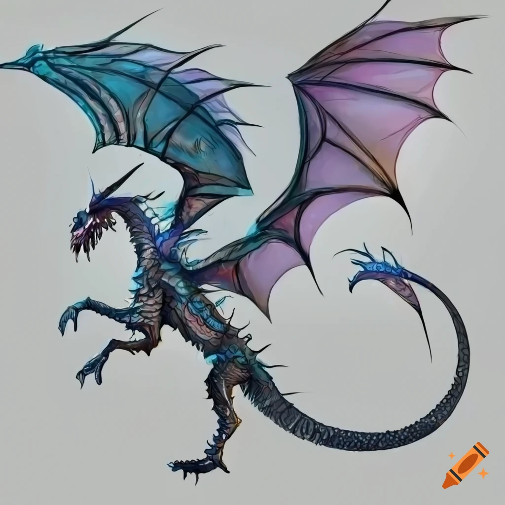 Illustration of a detailed side view dragon design on Craiyon