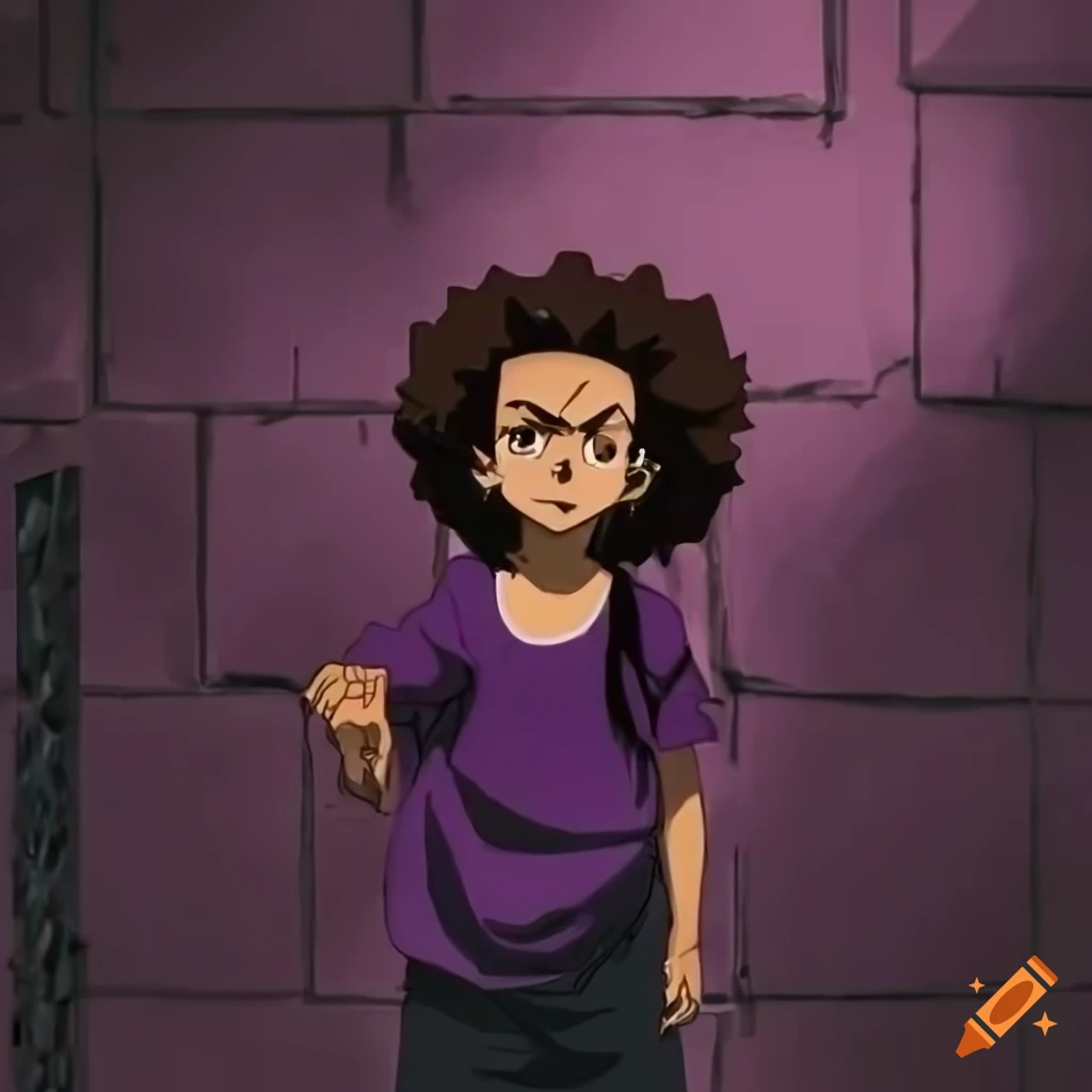 Stylish boondocks character with city backdrop under dim lighting on ...