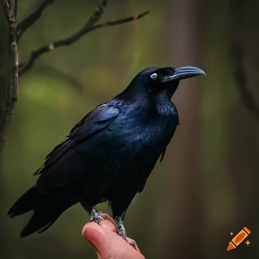 Tender baby crow in a night forest on Craiyon