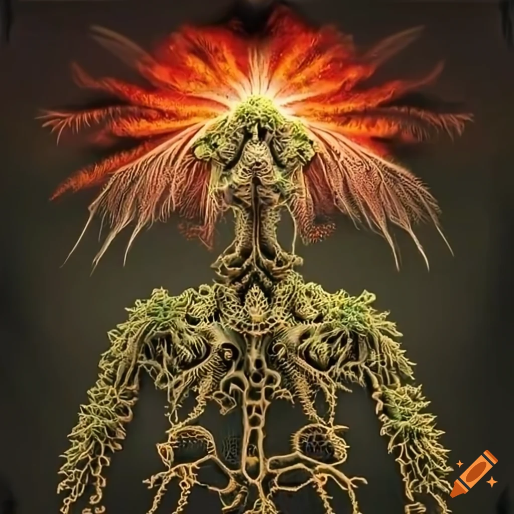 Black and white vintage illustration of an inverted tree on Craiyon