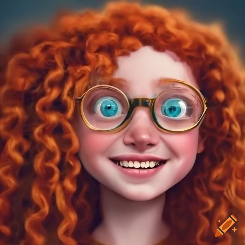Red-haired girl with glasses smiling, inspired by princess merida on ...