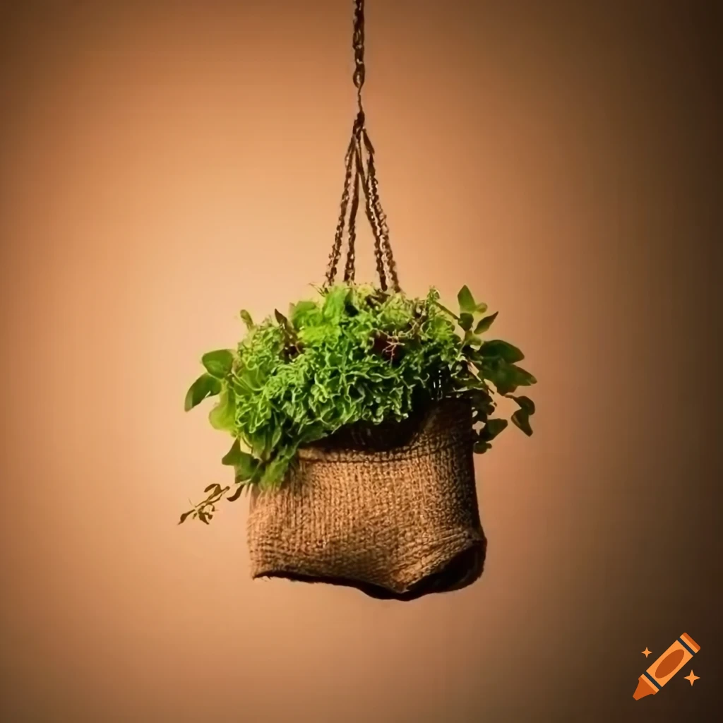 Hanging garden planter made of burlap on Craiyon