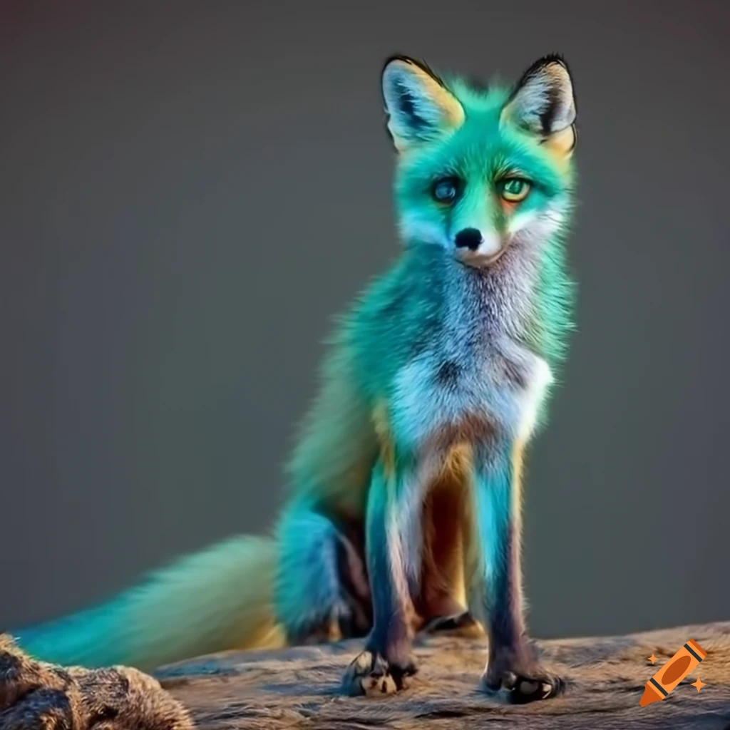 Colorful fox with vibrant teal fur on Craiyon