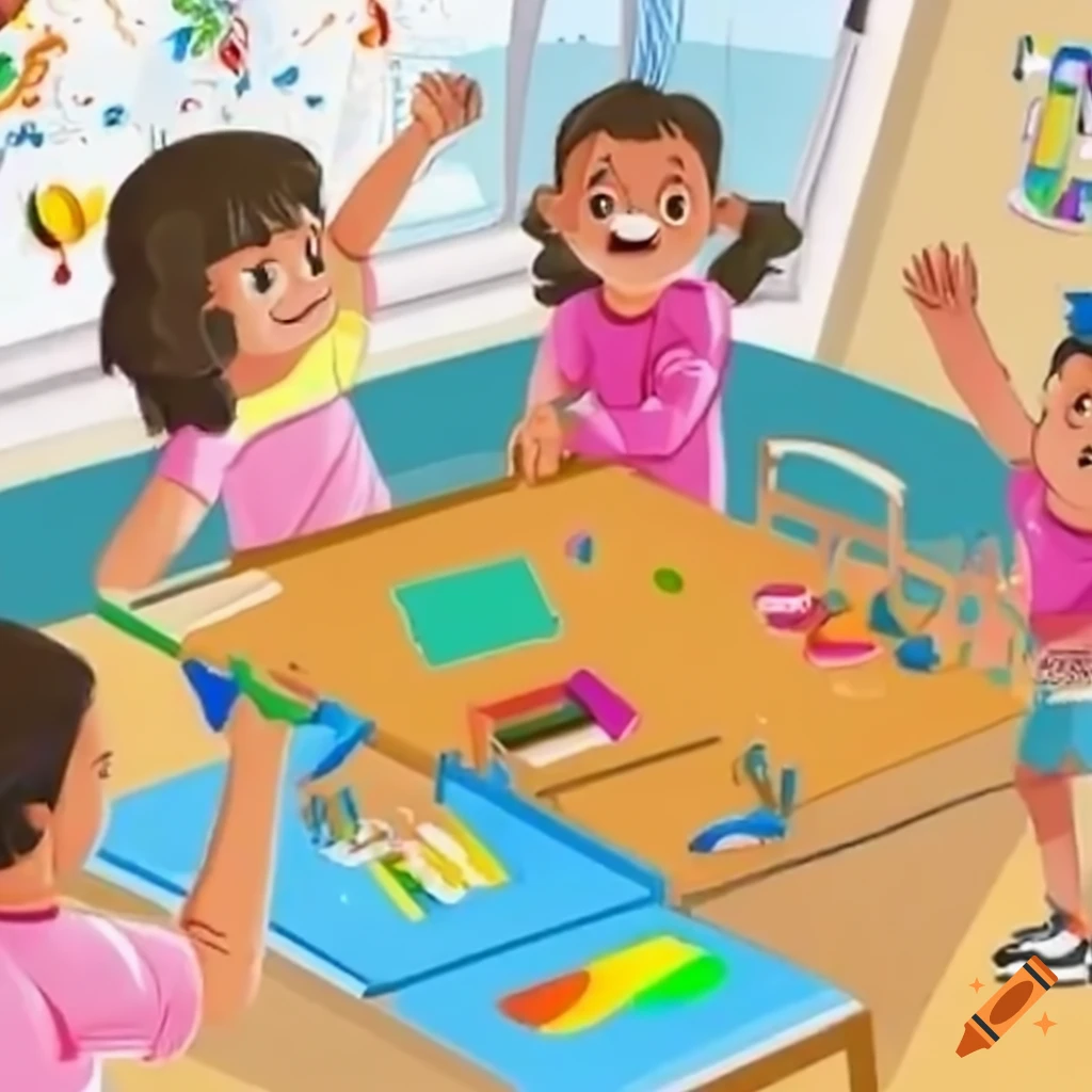 Energetic classroom with kids participating in an activity on Craiyon