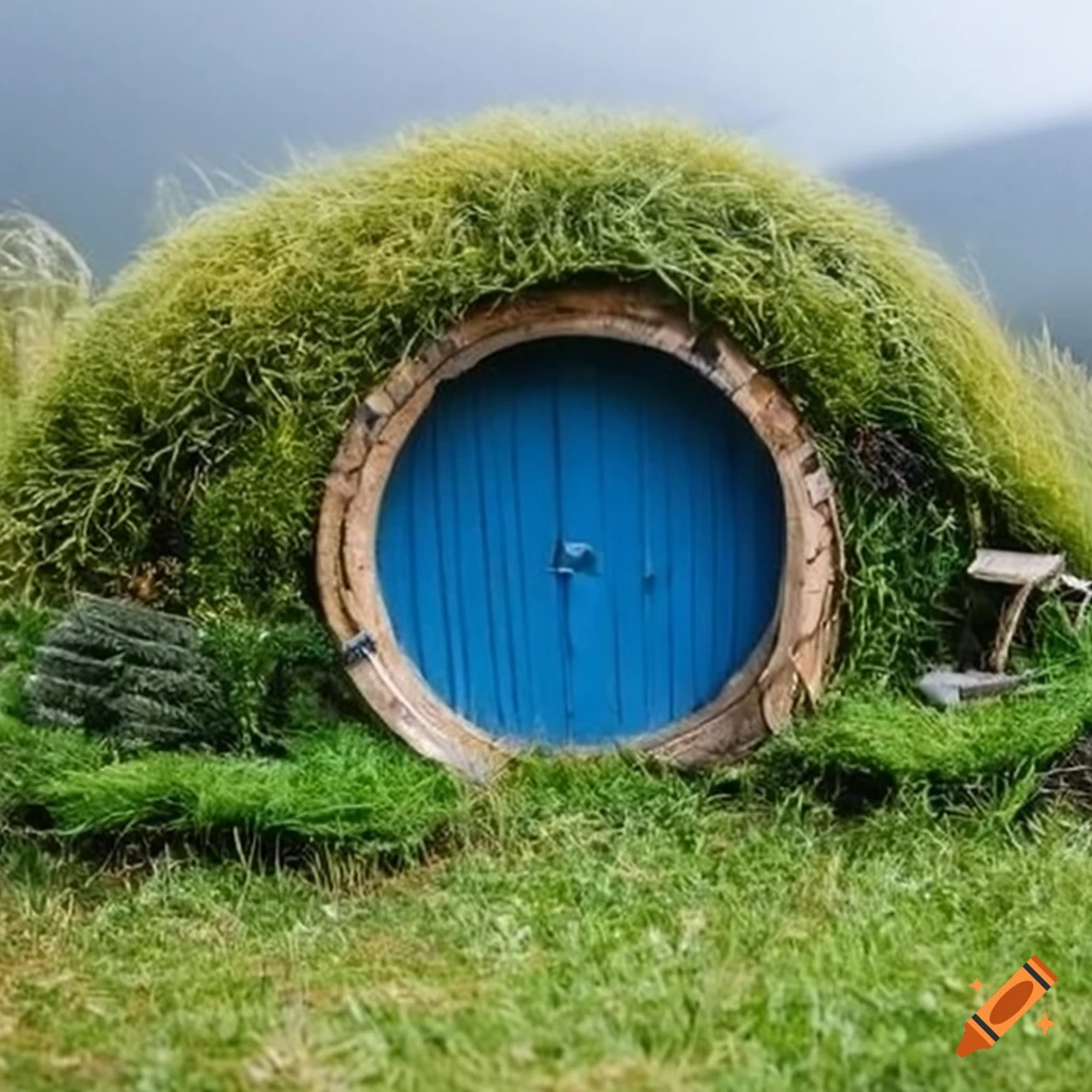 Miniature hobbit house made of grass
