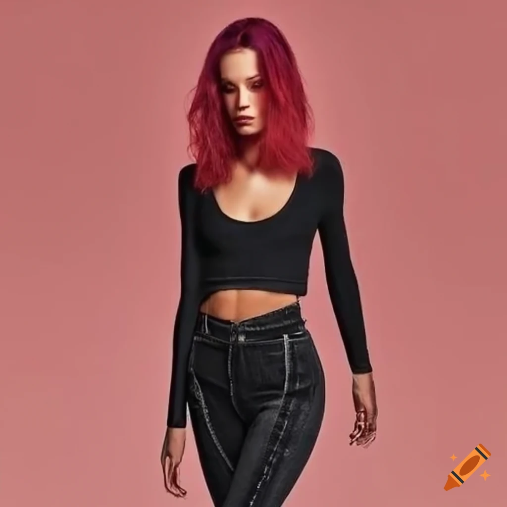Red Crop Top Paired With Black Skinny Jeans On Craiyon