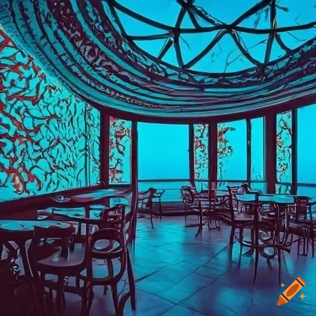 Cafe with coral patterns and ocean view