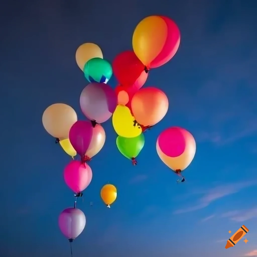 Colorful balloons against a night sky