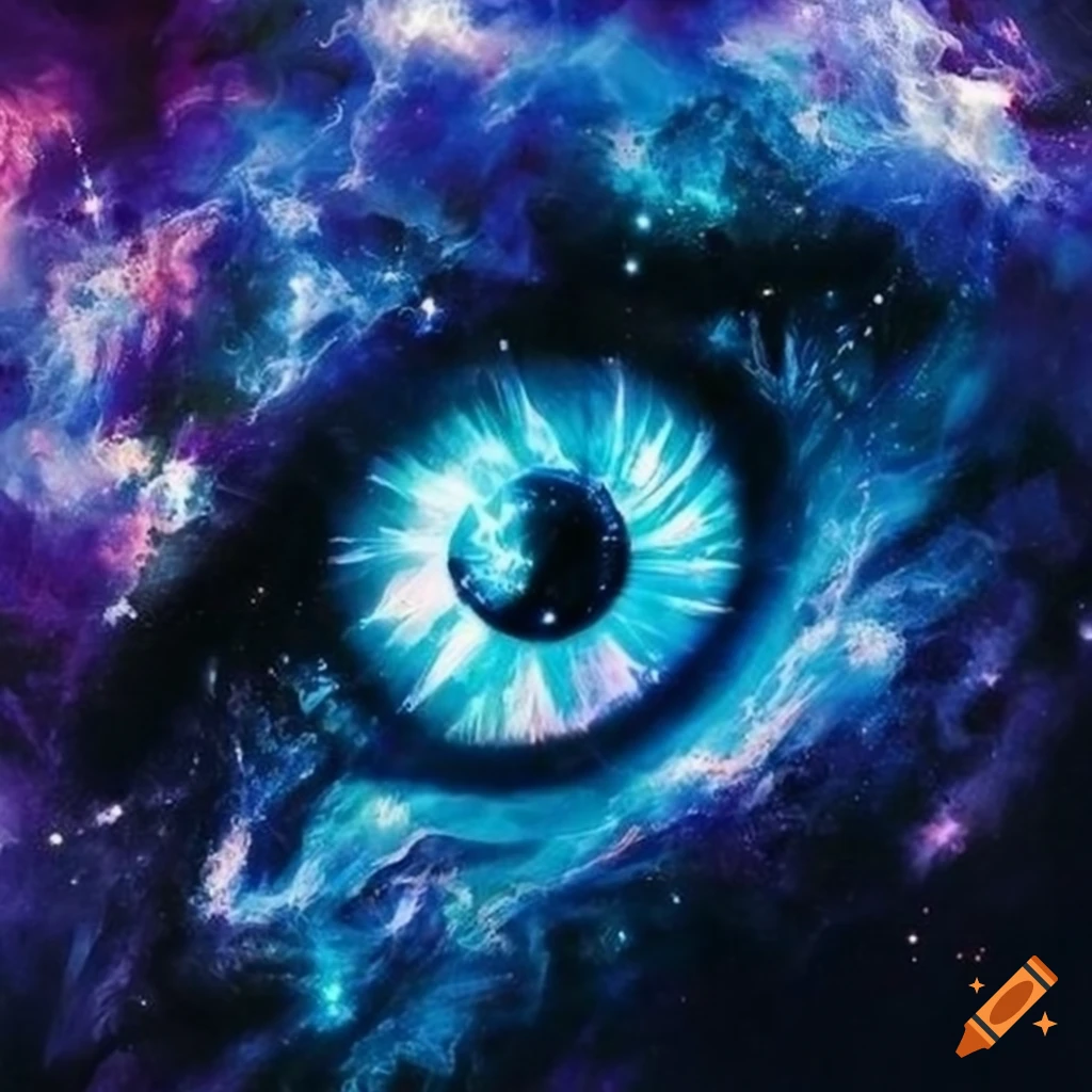 Abstract art of a mystical eye amidst galactic clouds on Craiyon