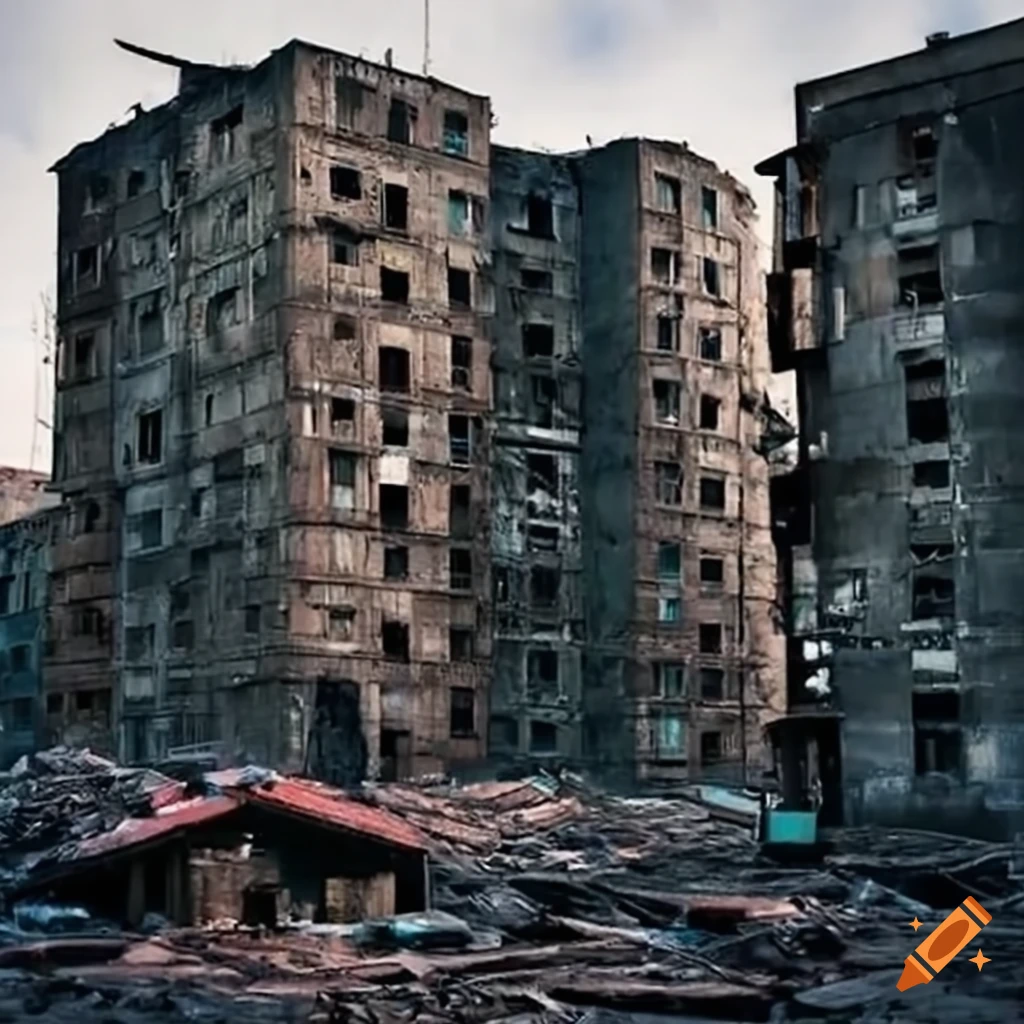 Urban landscape with towering concrete slums in russia on Craiyon