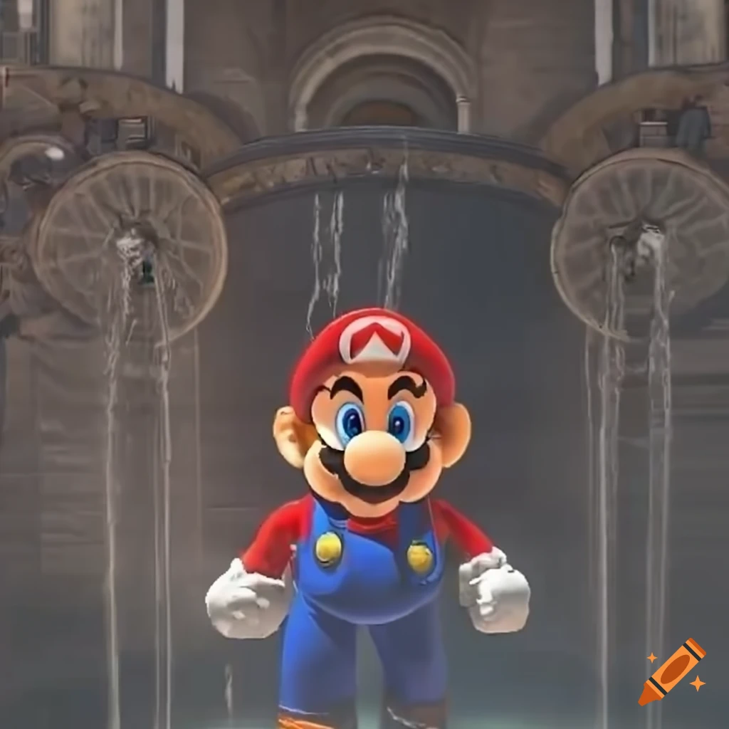 Mario from mario odyssey controlling water on Craiyon