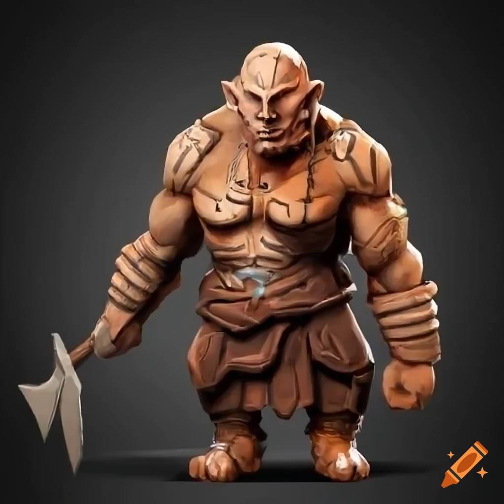 Illustration of a rune stone golem monk with a spear