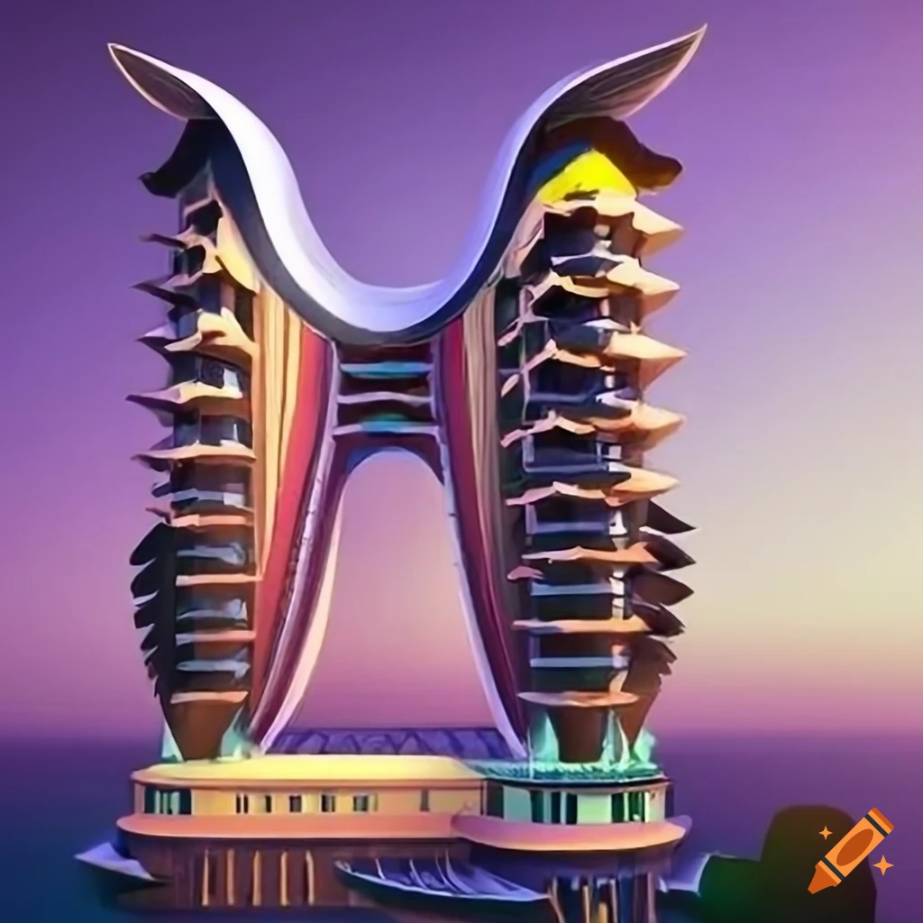 Bird-shaped hotel design with wings outstretched on Craiyon