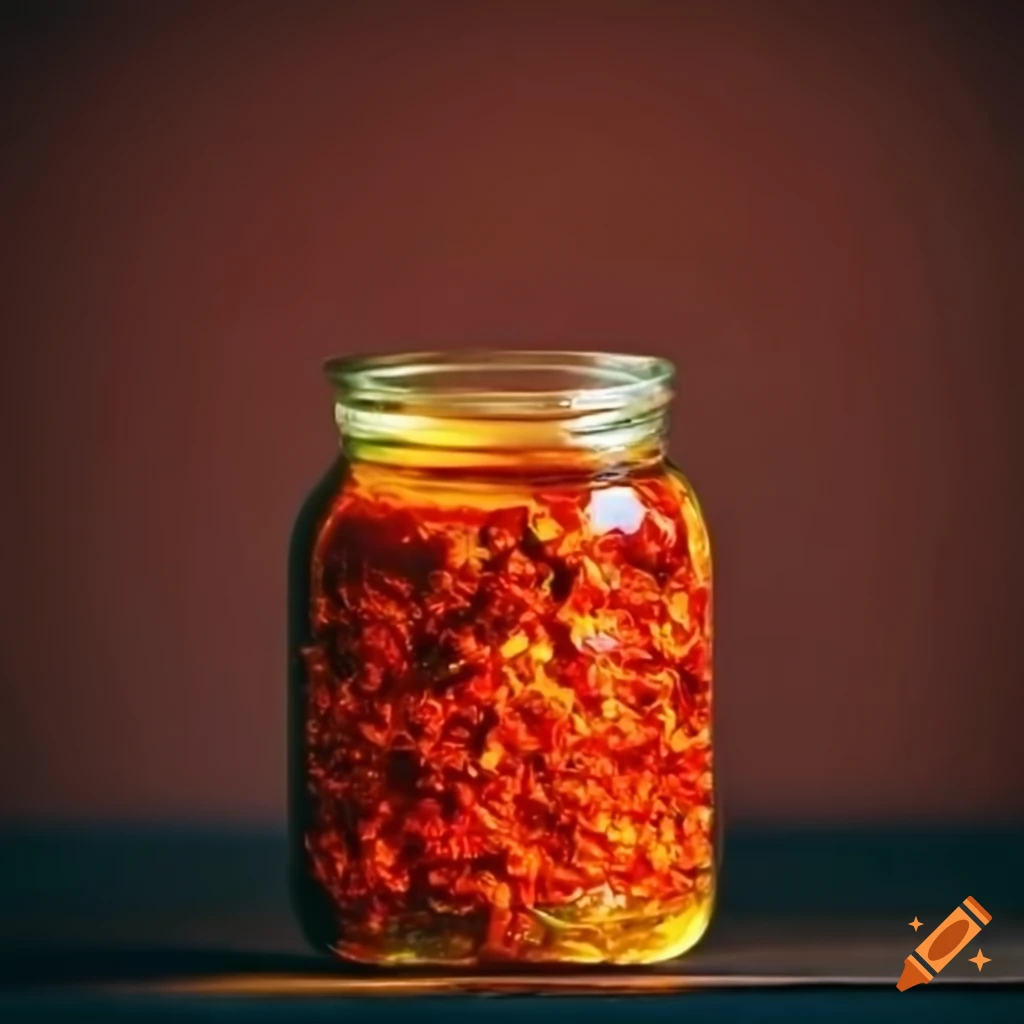 Jar of crushed red chilli paprika oil