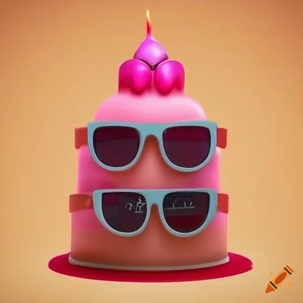 3d render of a cute cyber cake with pink sunglasses on Craiyon