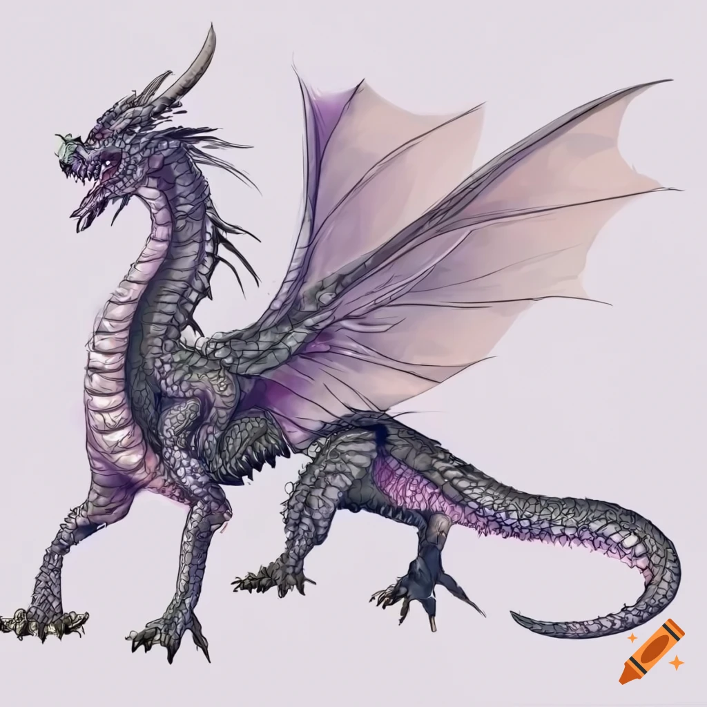 Illustration of a detailed dragon in side view