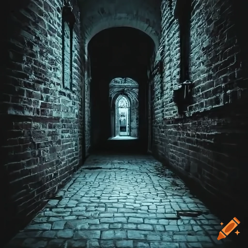 Sinister and atmospheric long dark hallway on Craiyon