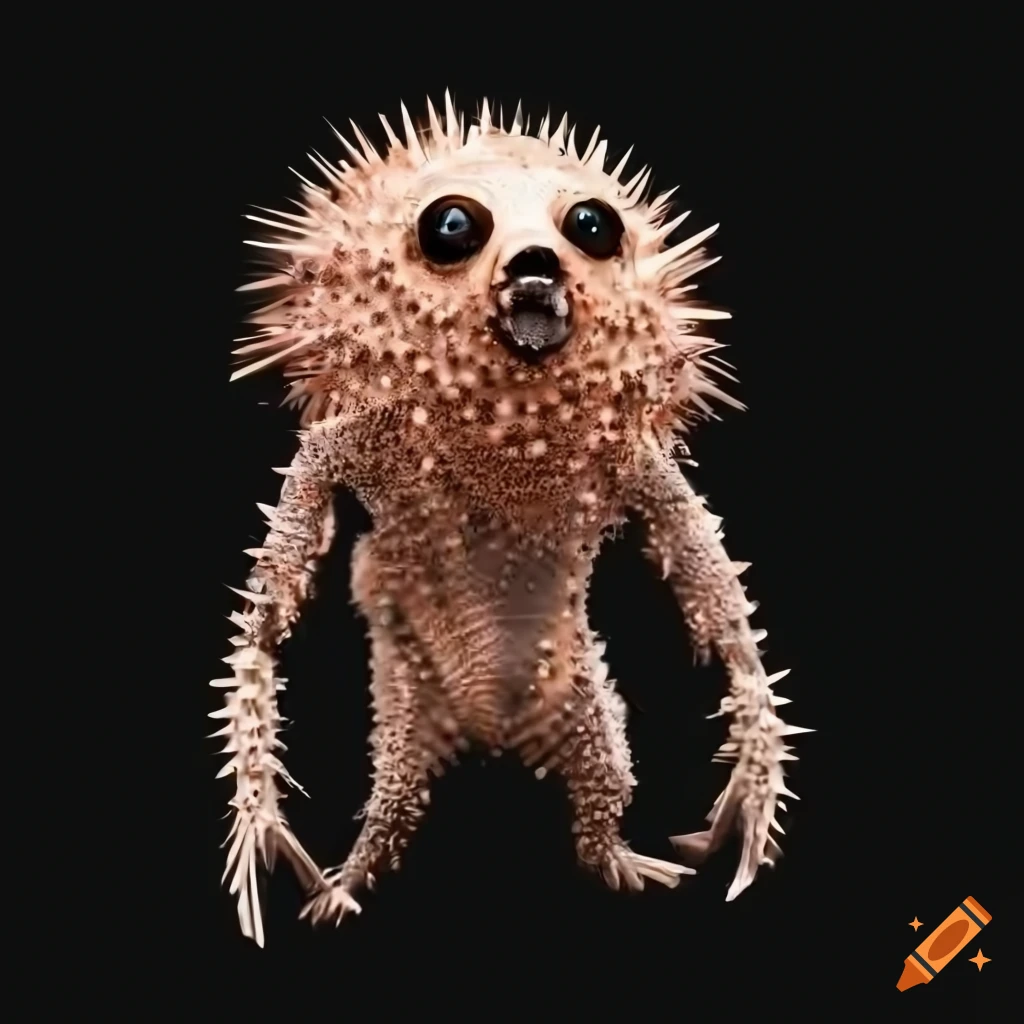 Transparent image of a dog-faced blob with spiky sea urchin body on Craiyon