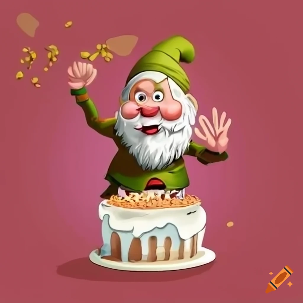 Cartoon dwarf with cake on ear on Craiyon