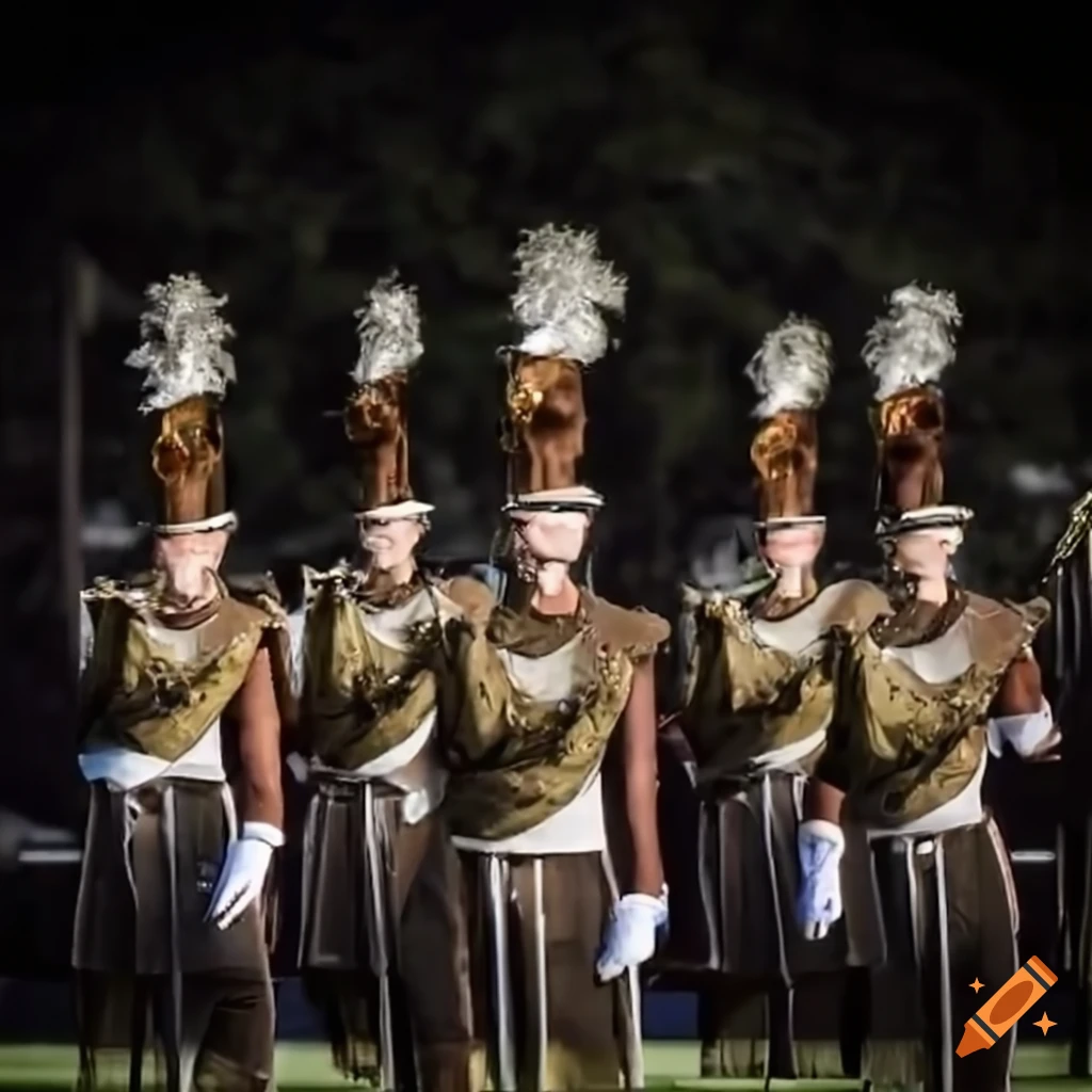 Marching band performing in a parade on Craiyon