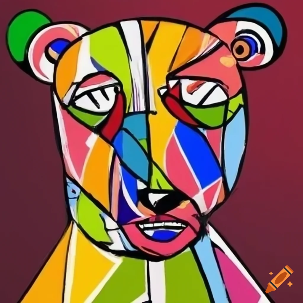 Painting of a bear in picasso style