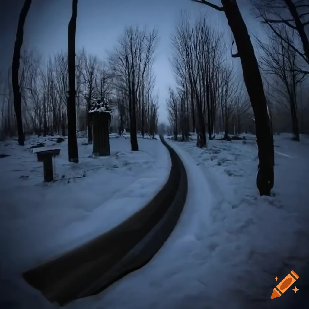 Dark and mysterious cemetery path at night on Craiyon