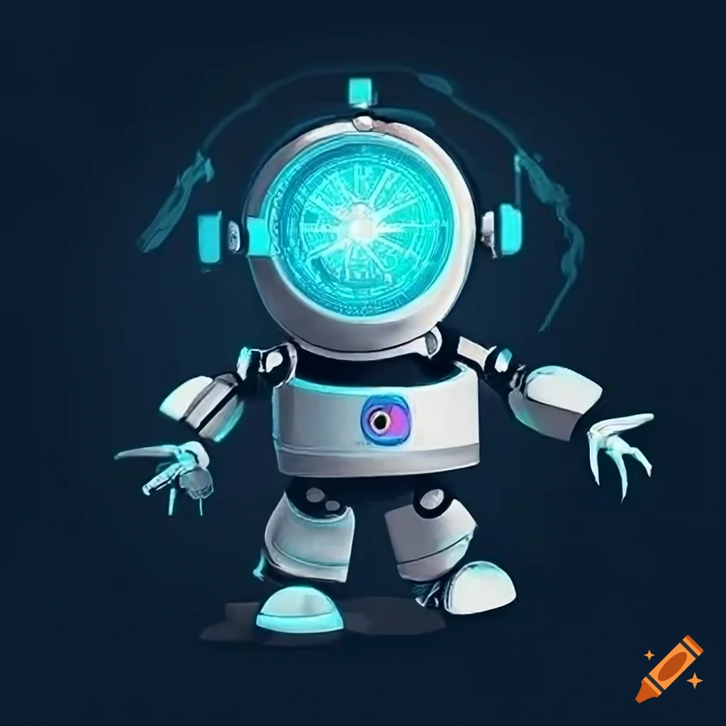 Professional and friendly robot mascot holding a report on Craiyon