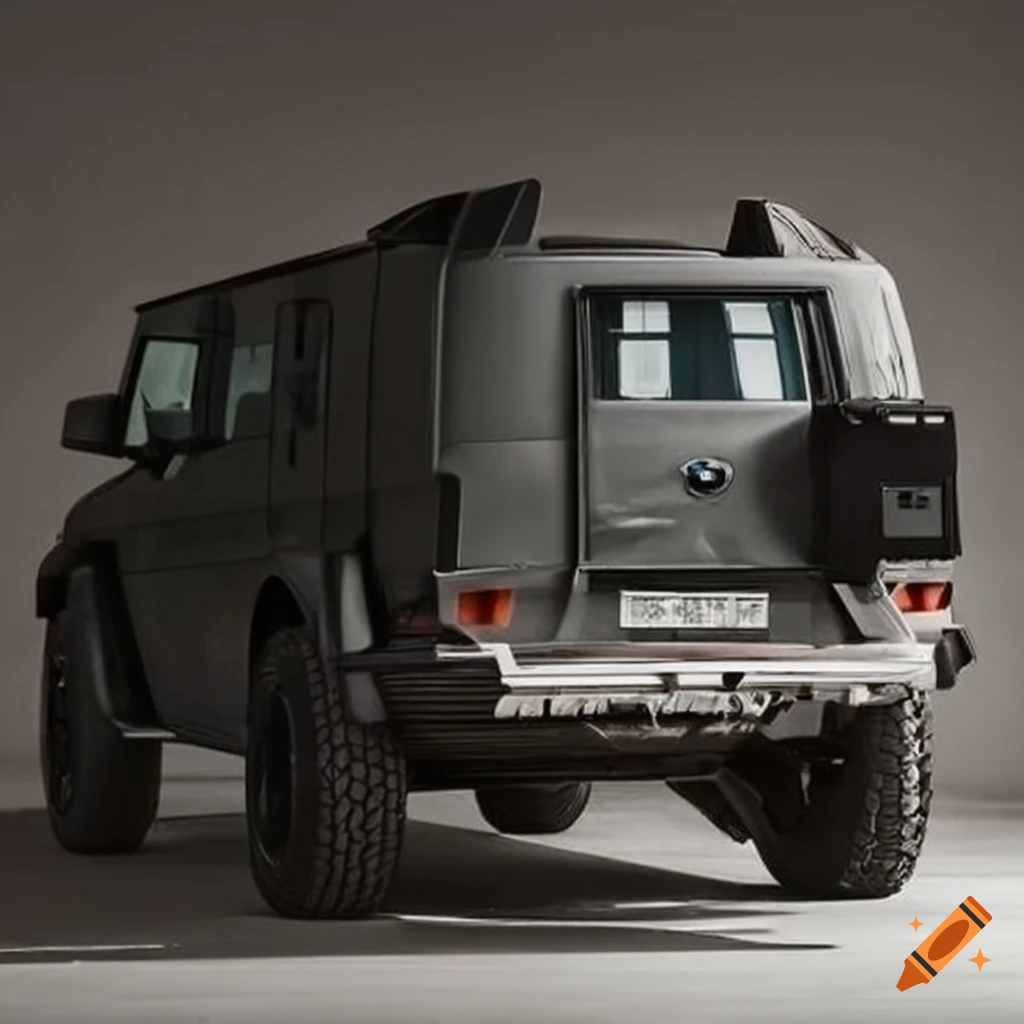 Armored bmw with lamborghini lm002 body, rear view on Craiyon