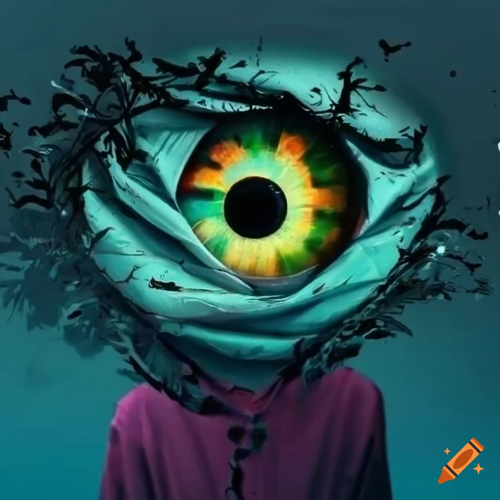 Surreal artwork of a person with an eye for a head