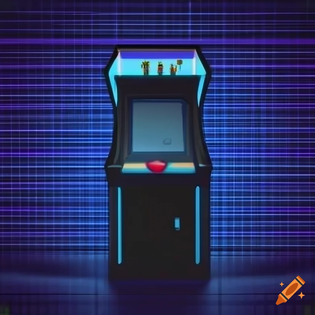 Arcade machine in a neon grid background
