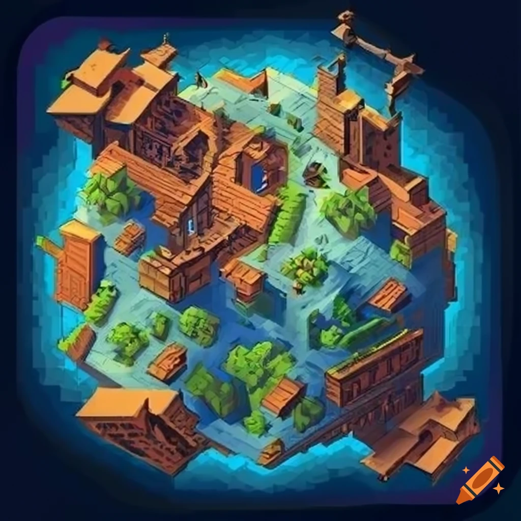 Isometric pixel art of escher-inspired world on Craiyon
