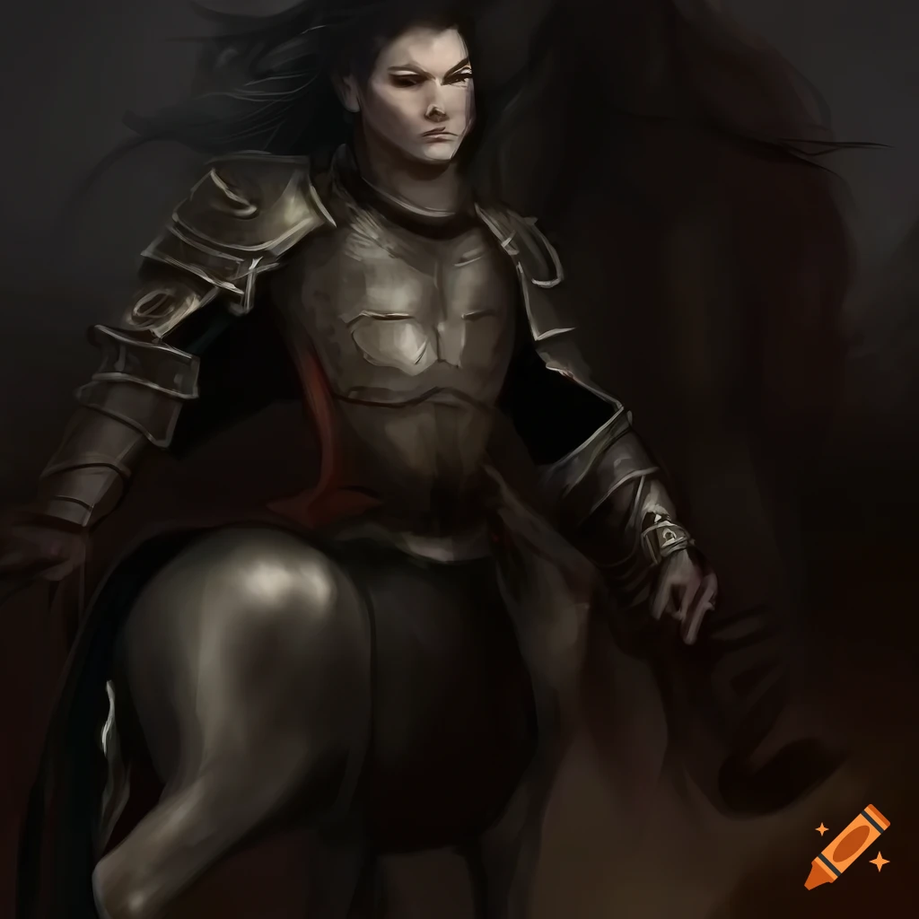 Dark fantasy portrait of a male centaur in armor on Craiyon
