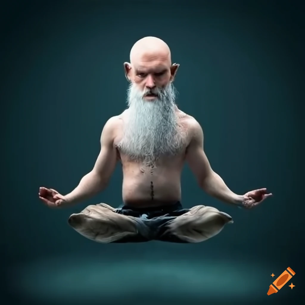 Image of a floating bald man meditating on Craiyon