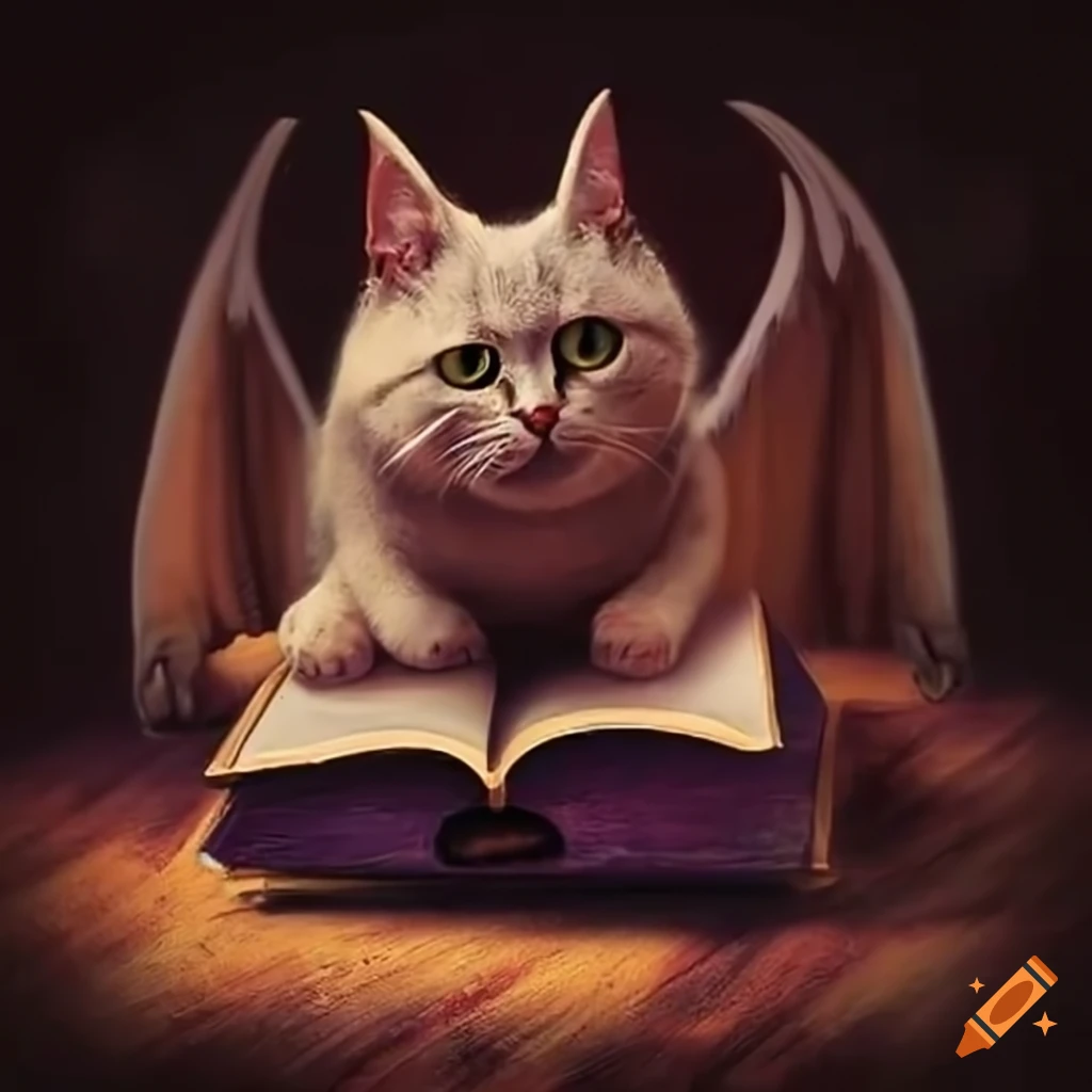 Image of a dragon cat emerging from a magical book