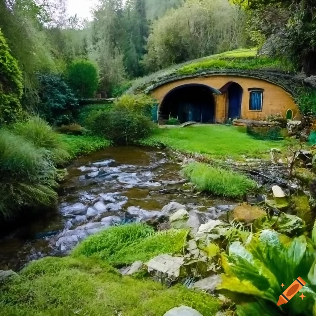 Hobbit bedroom with plants and water elements on Craiyon