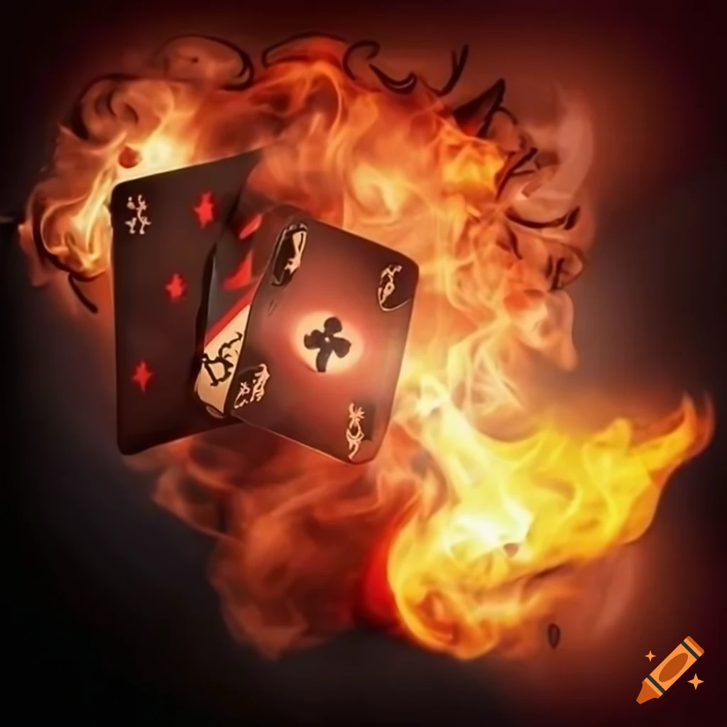 Cards exploding in flames and smoke on Craiyon