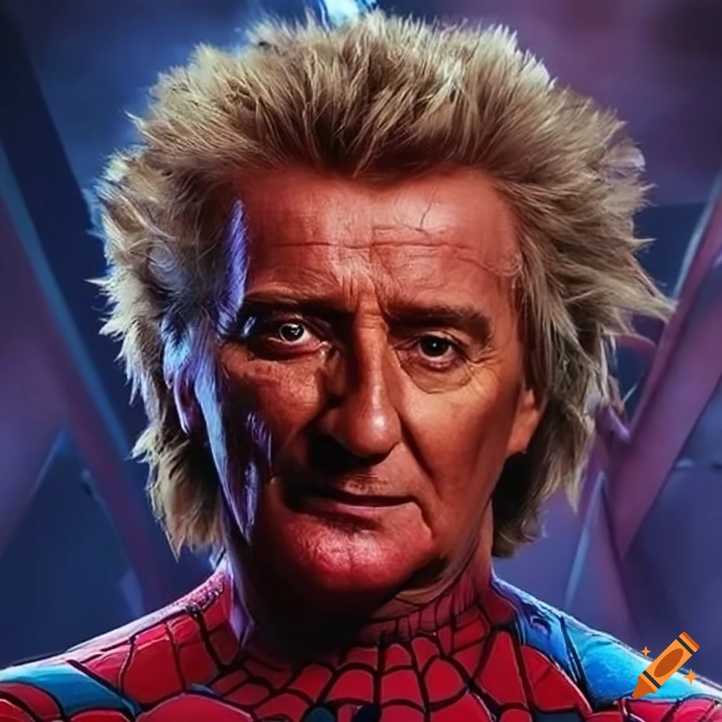 Funny image of rod stewart as spiderman