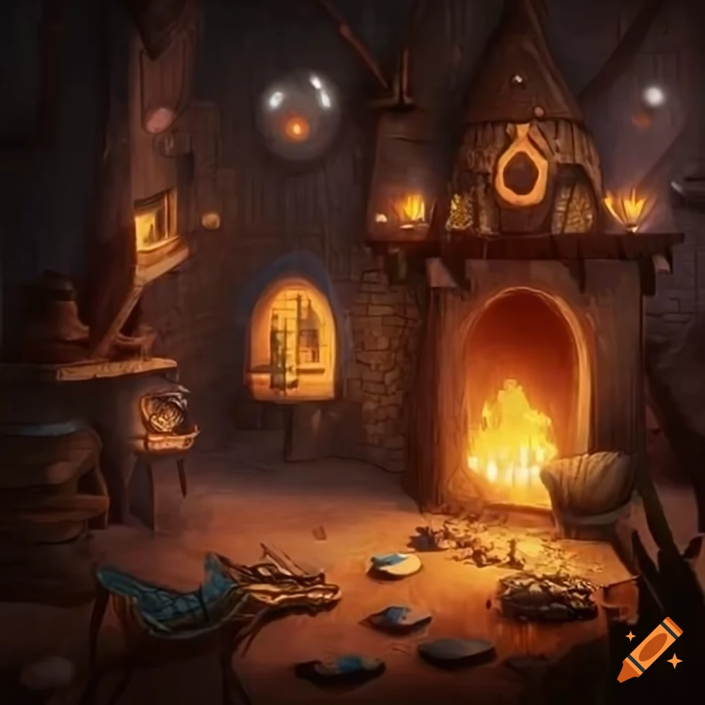 Interior of a mysterious witches hut on Craiyon