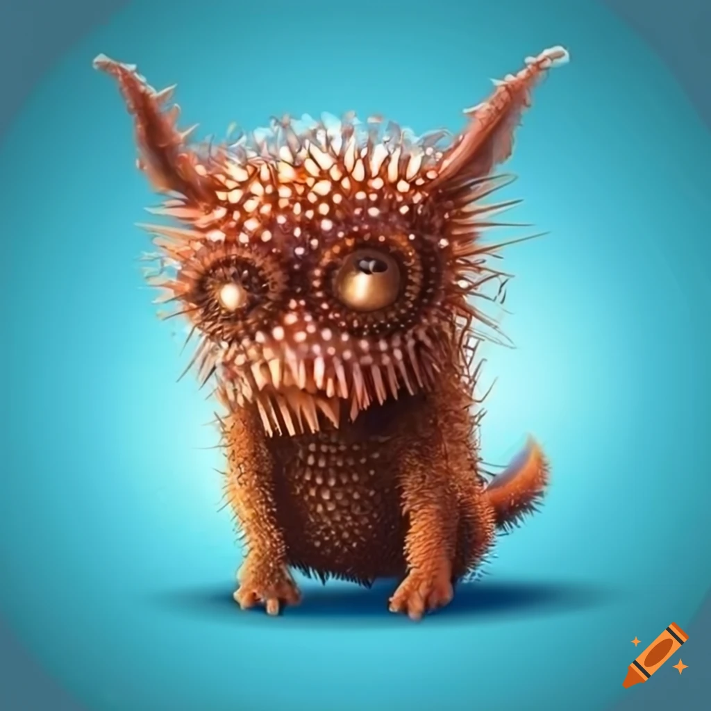 Transparent image of a dog-faced blob with spiky sea urchin body