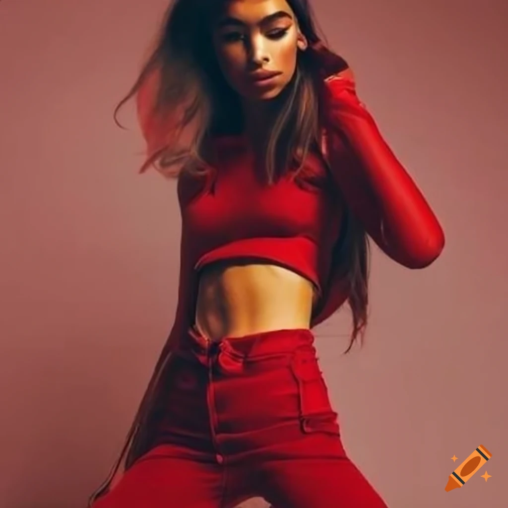 Red skinny jeans and red crop top outfit